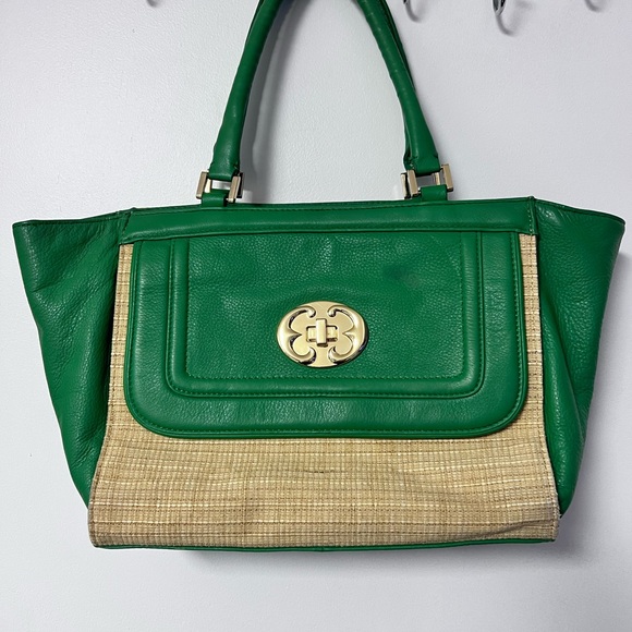 Emma Fox | Bags | Emma Fox Vibrant Green And Tan Tote With Gold Accent ...